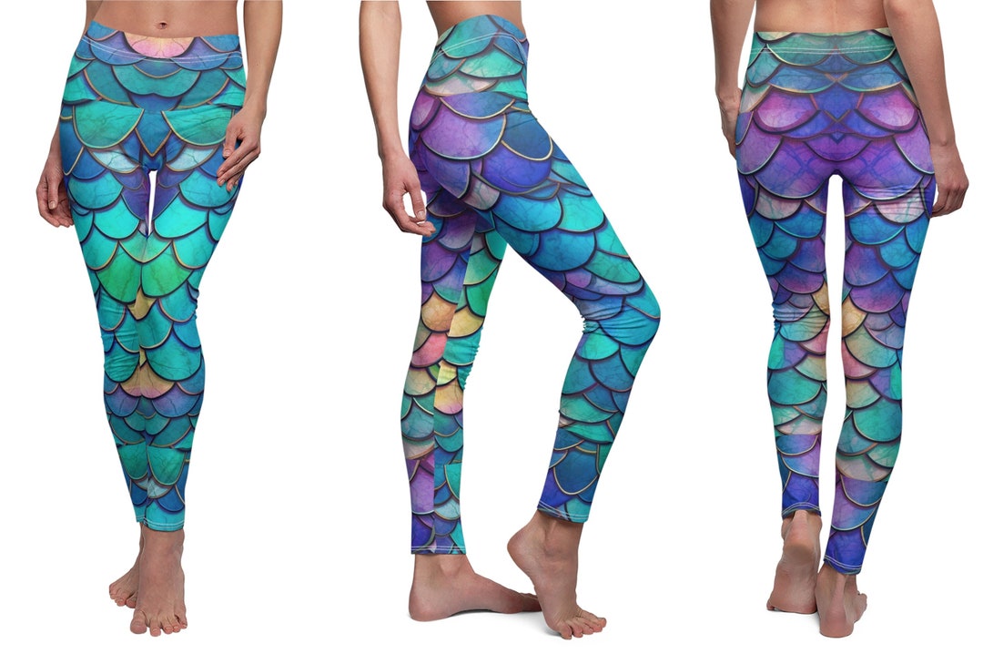 Rainbow-mermaid-fish-scales Leggings, Colorful Leggings, Fishscale ...