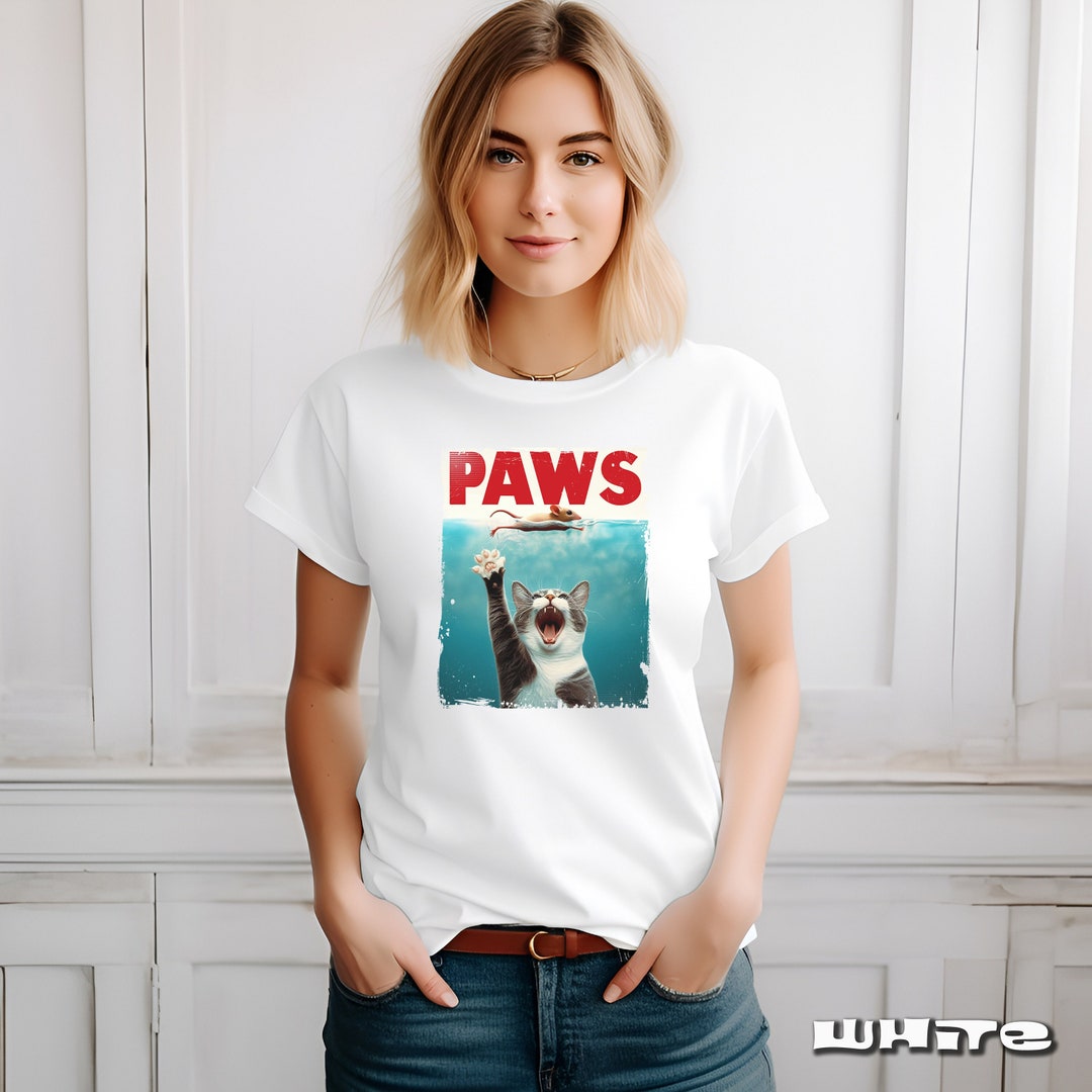 Paws Cat T-shirt: Jaws Movie Poster Spoof, Funny Cat Tee - Etsy