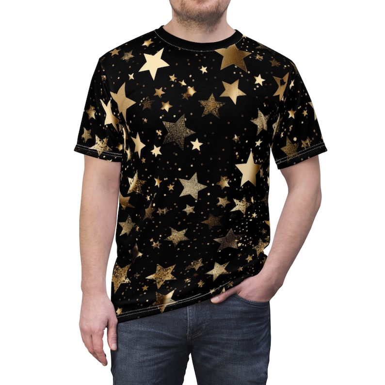 Gold Star T-shirt, Gold Stars Tee, Star Pattern Tee, Black and Gold ...