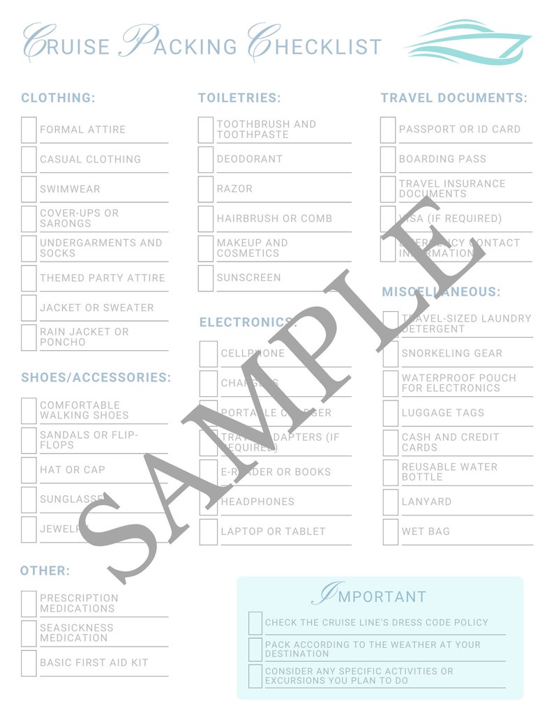Cruise Packing Checklist - Etsy