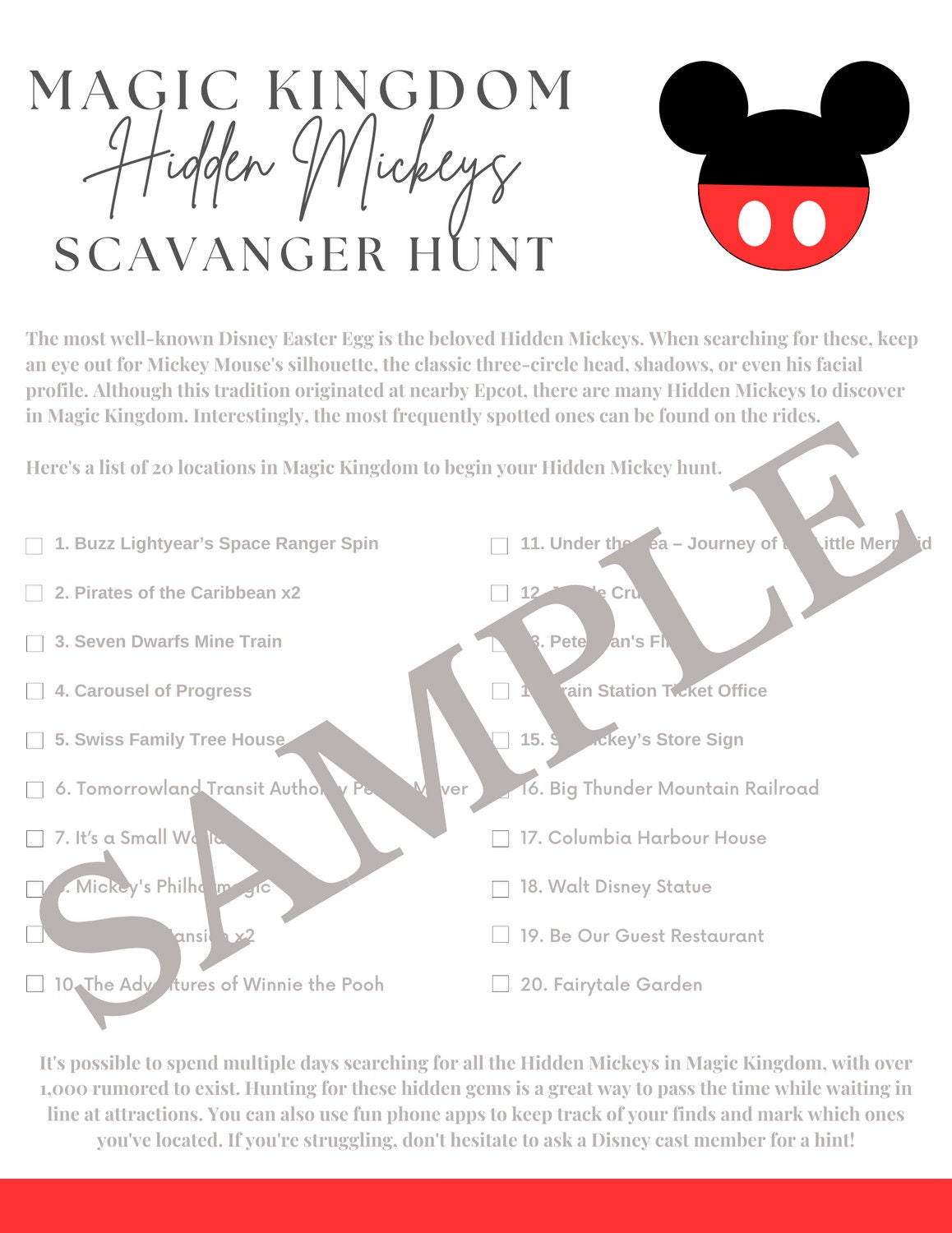 MK Hidden Mickey Scavenger Hunt - Etsy