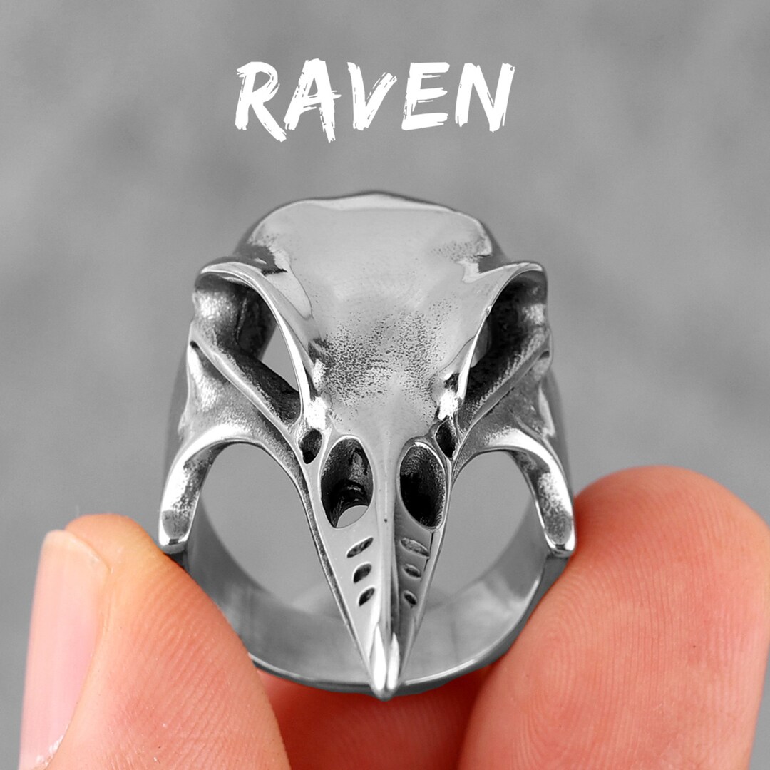 Viking Raven Skull Vegvisir Ring Crow Skull Nordic Jewelry - Etsy