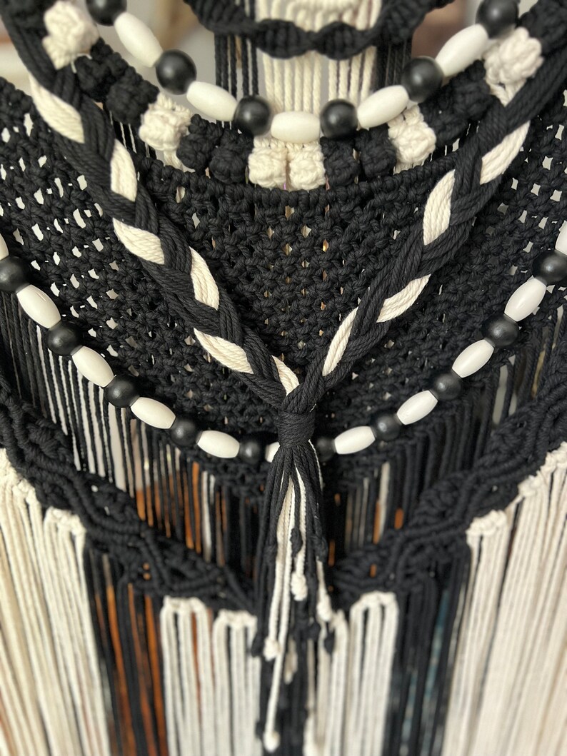 Gothic Black & White Handmade Macrame on Drift Wood Wall Hanging - Etsy