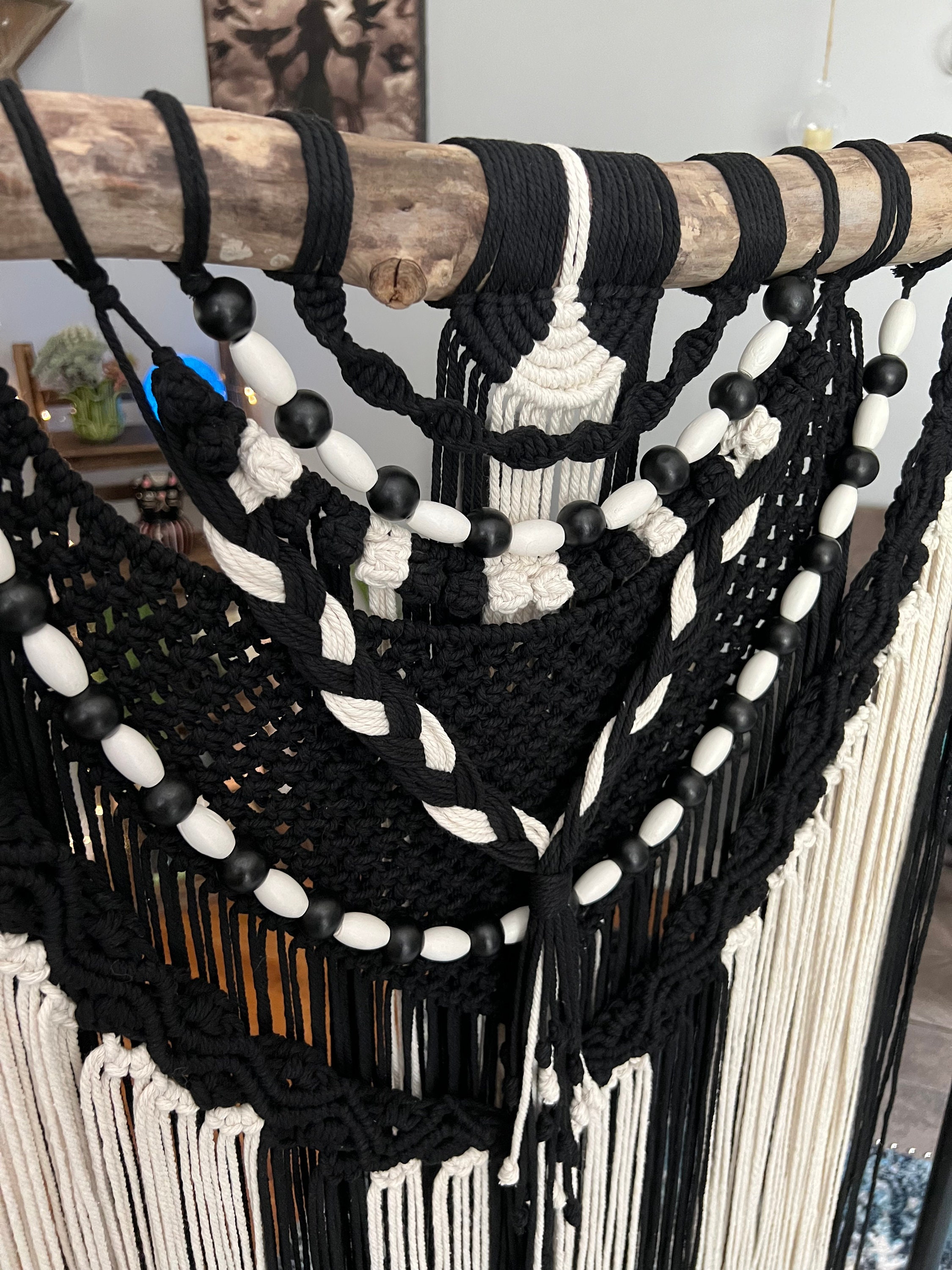 Gothic Black & White Handmade Macrame on Drift Wood Wall Hanging - Etsy