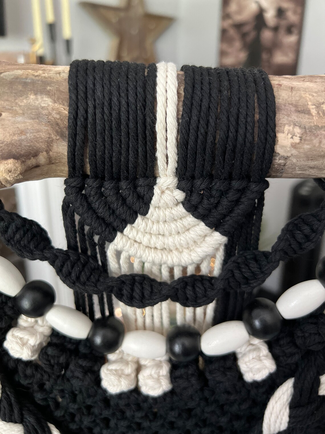 Gothic Black & White Handmade Macrame on Drift Wood Wall Hanging - Etsy