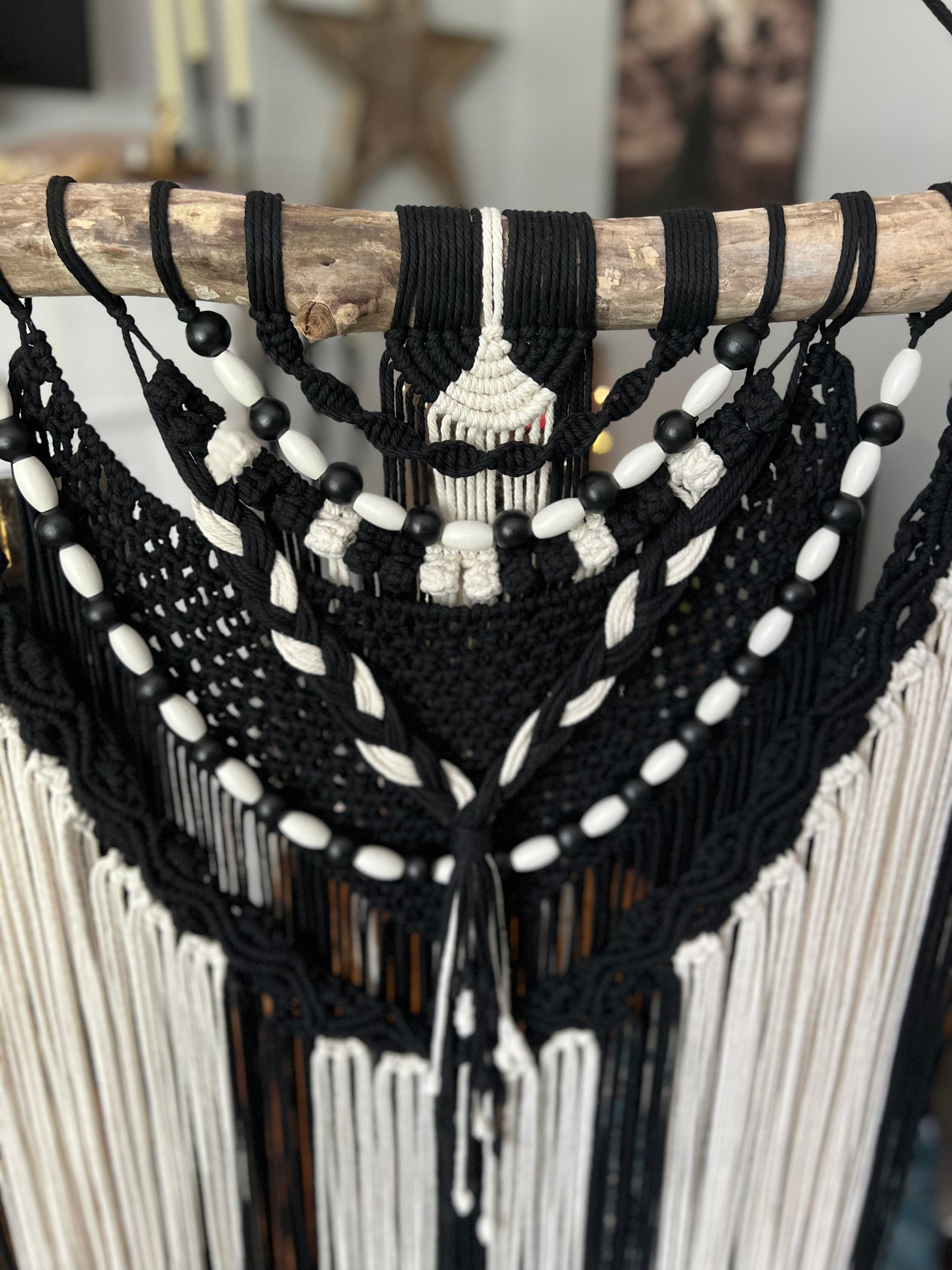 Gothic Black & White Handmade Macrame on Drift Wood Wall Hanging - Etsy