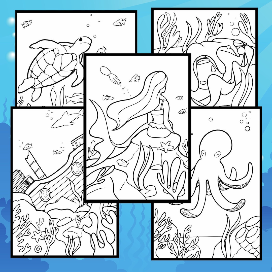 Under the Sea Colouring Pages: Sea Turtle, Clam, Shipwreck, Octopus ...