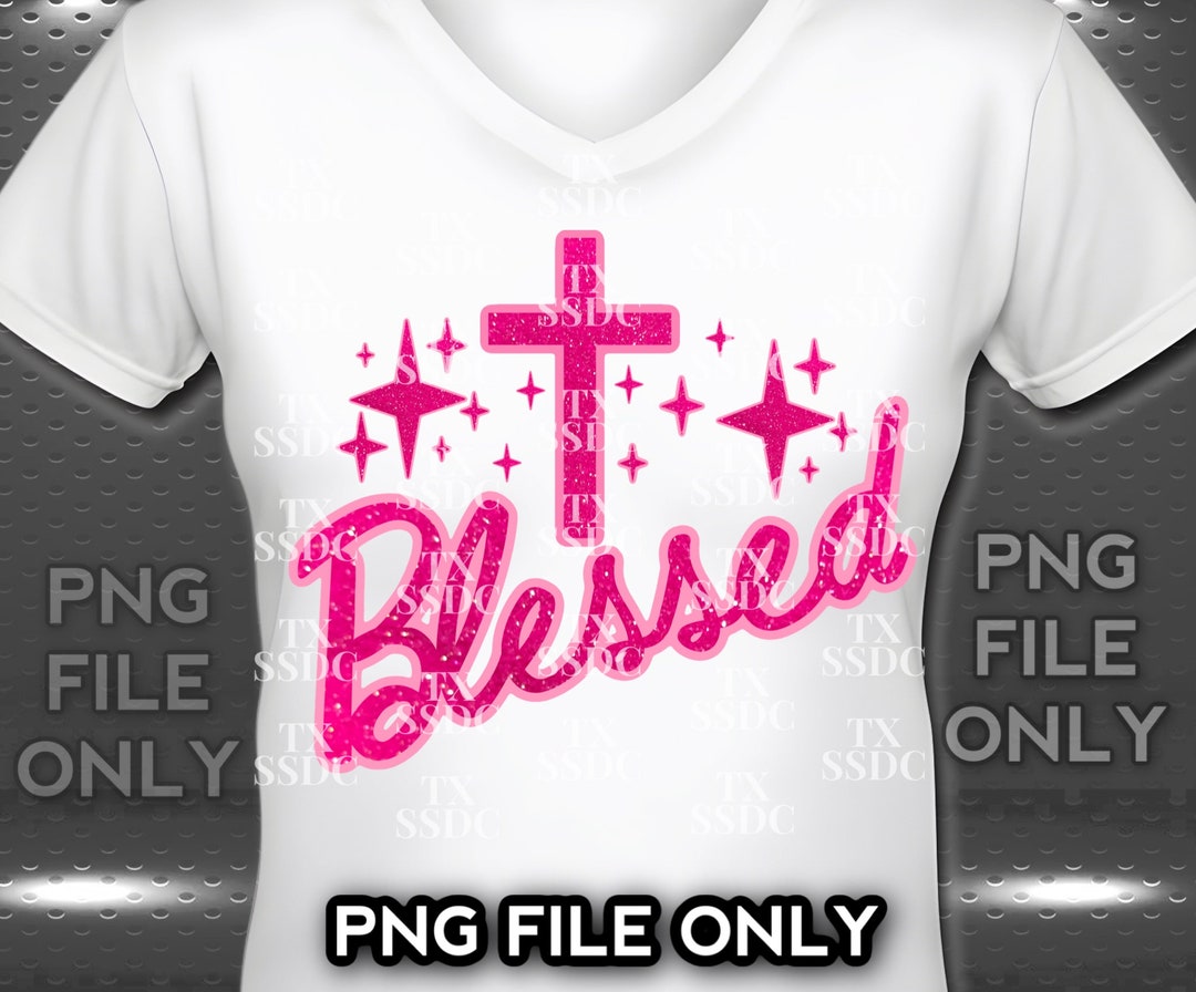 Blessed Hot Pink Glitter With Cross Faith PNG File - Etsy