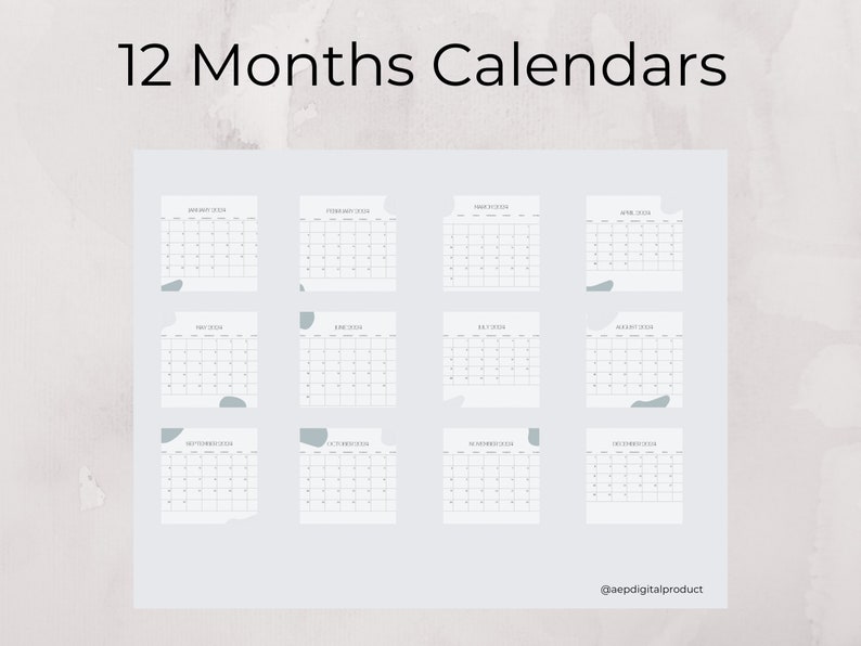 2024 Monthly Calendar Digital Planner Template Editable - Etsy