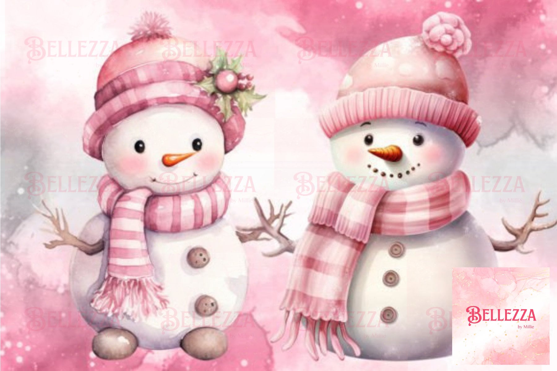 8 Cute PINK CHRISTMAS Snowmen PNG Clipart Graphic, Bonus 5 Super Cute ...