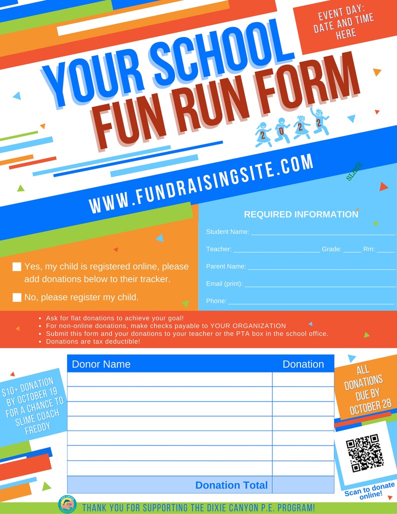 EDITABLE PTO PTA Fun Run Flyer for Fundraising Canva Template - Etsy