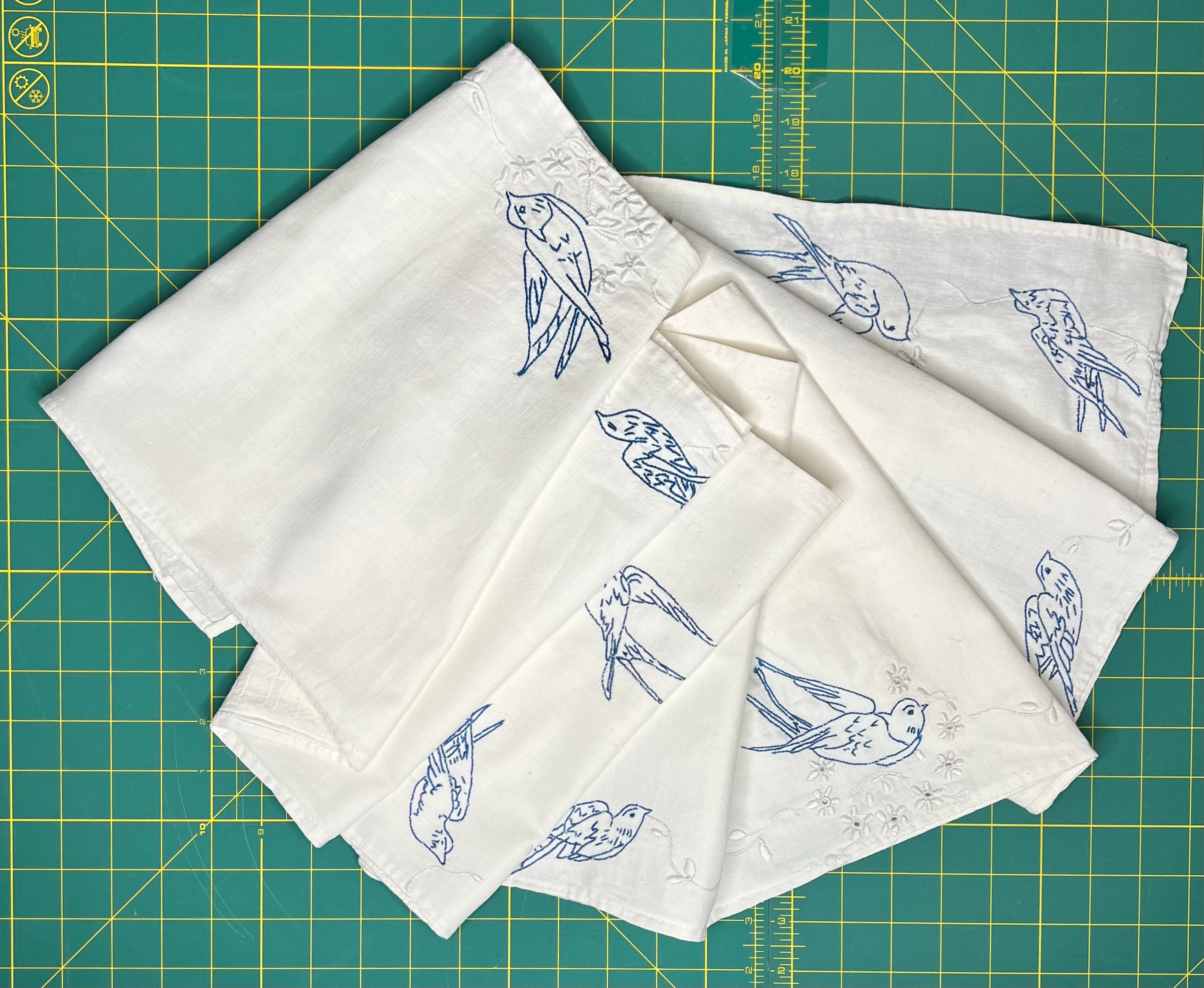 Antique Embroidered Blue Birds on Cotton Remnant - Etsy