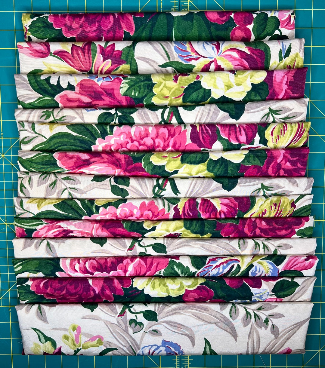 Antique Faille Barkcloth Fabric, Jumbo Floral Bouquets of Cabbage Roses ...