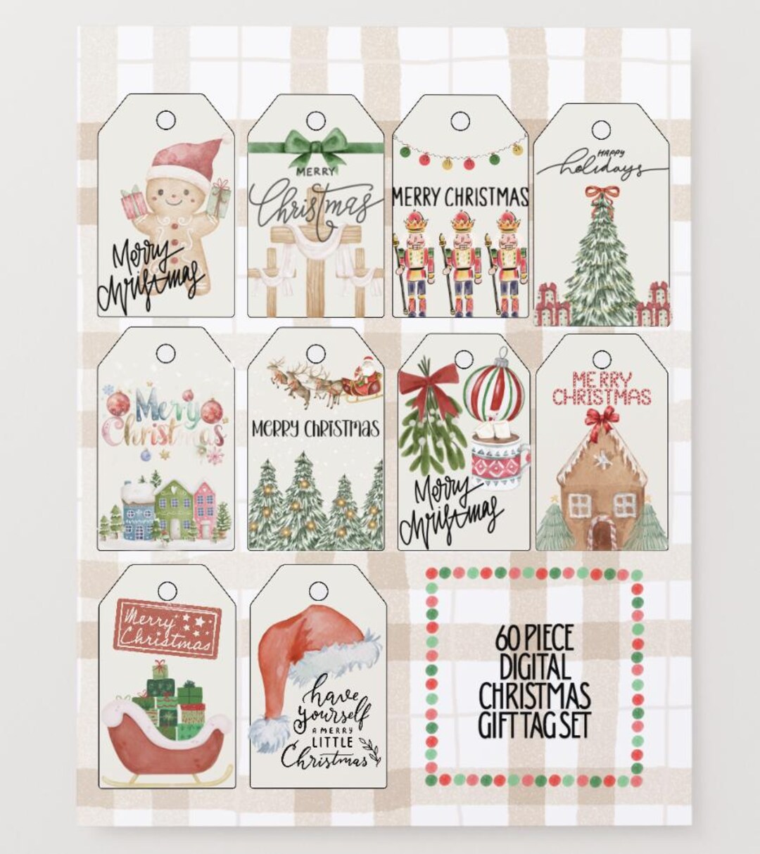 Digital 60 Piece Christmas Gift Tag Cut Out Set - Etsy