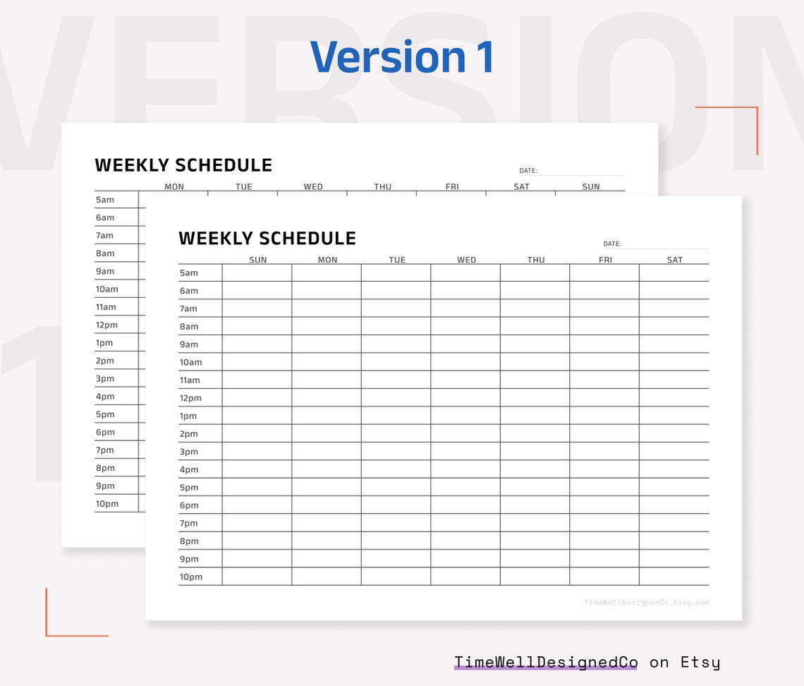 Hourly Weekly Schedule Landscape, Weekly Planner Printable, Week at a ...