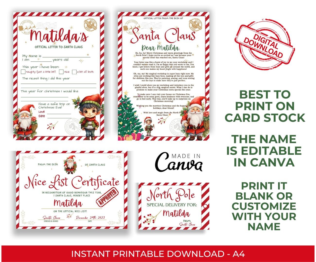 EDITABLE Letter From Santa Printable Christmas Stationary - Etsy