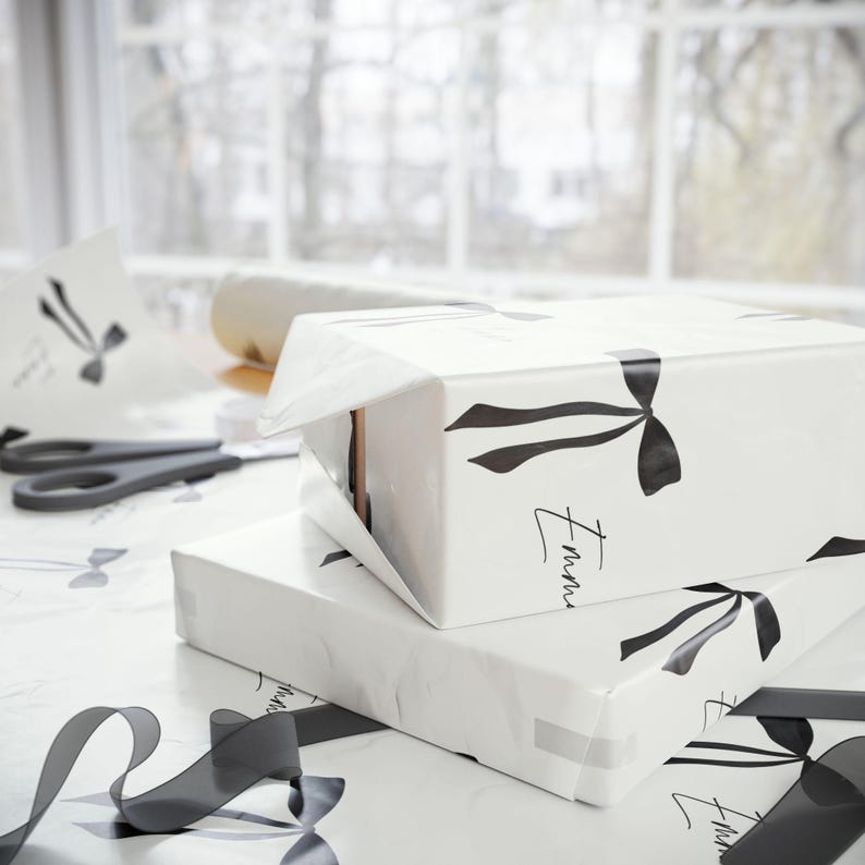 Personalized Wrapping Paper Roll, Black Bow Design, Gift Wrap for Her ...