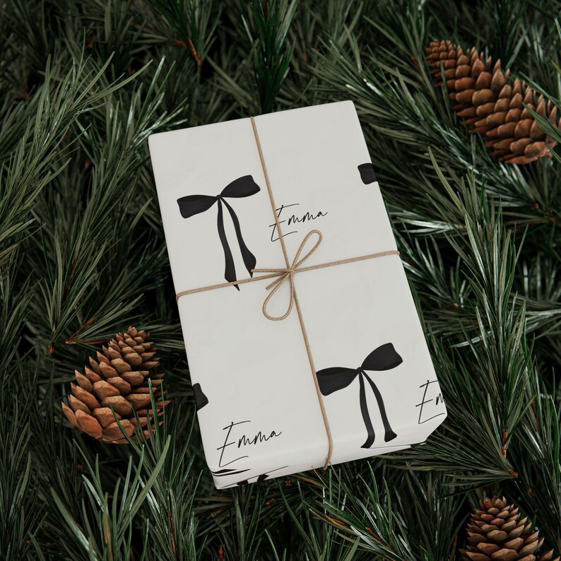 Personalized Wrapping Paper Roll, Black Bow Design, Gift Wrap for Her ...