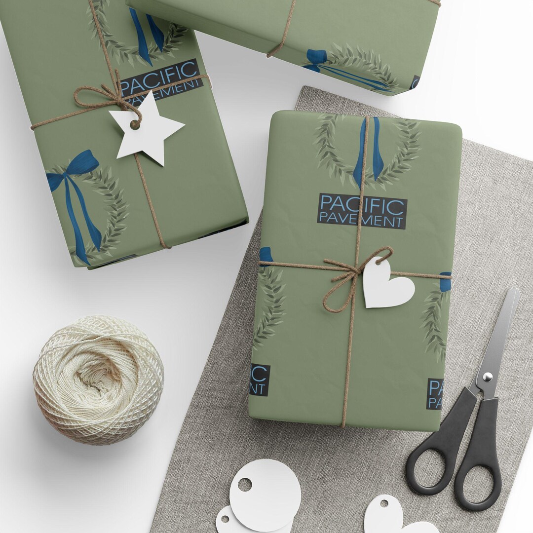 CUSTOM PACIFIC PAVEMENT Laurel Wreath With Blue Ribbon Wrapping Paper ...