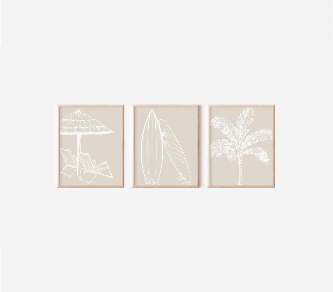 Coastal Sand Wall Art Set: Beach & Surfboard Prints (digital Download ...