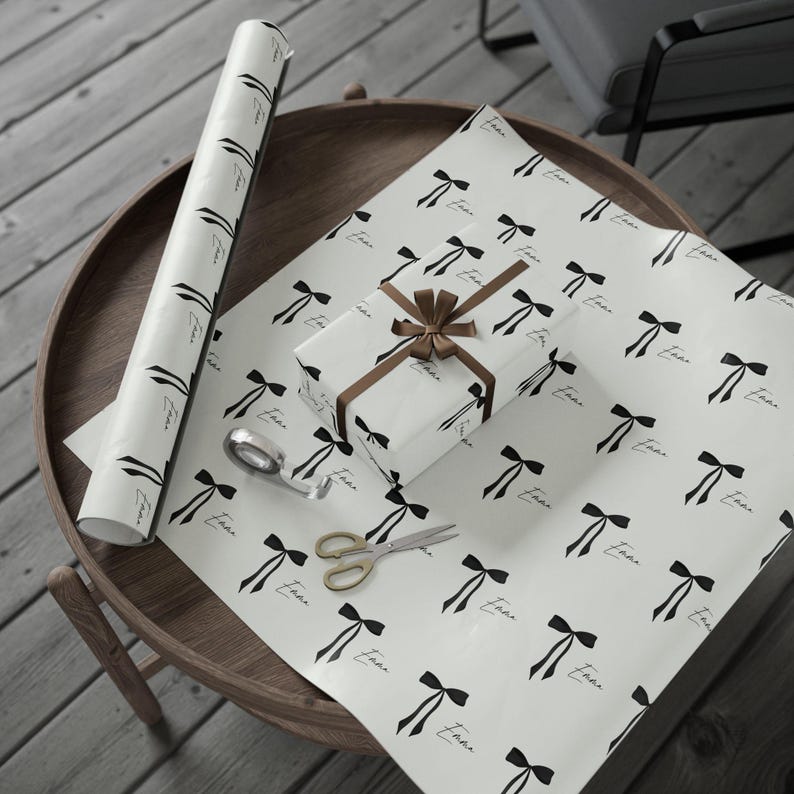 Personalized Wrapping Paper Roll, Black Bow Design, Gift Wrap for Her ...