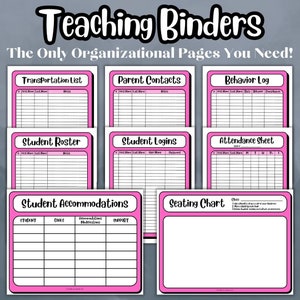 Teaching Binder Essentials, 8 Pink Documents for Easy Classroom ...