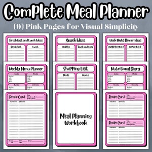 Complete Meal Planner, Designed for Visual Simplicity, 9 Pink Pages ...