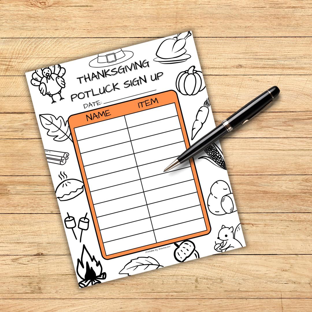 Thanksgiving Potluck Sign up Sheet for Staff Appreciation or Office ...