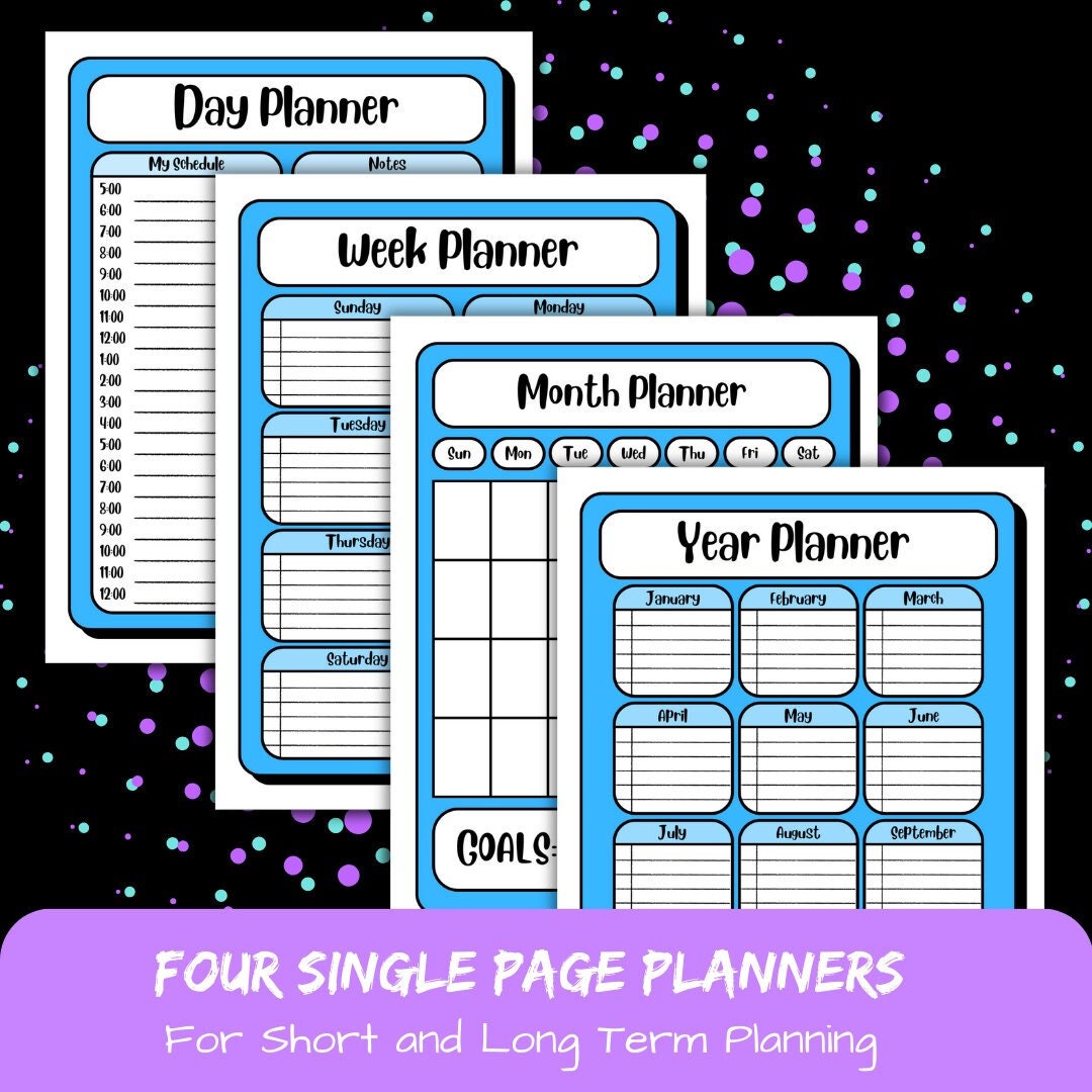 Blue Planning Bundle for Productivity, 4 Pack Printable Files for Time ...