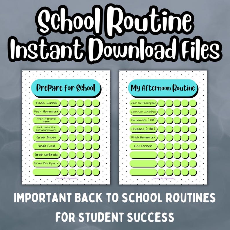 School Routine for Kids Daily School Checklist, Morning and Evening ...