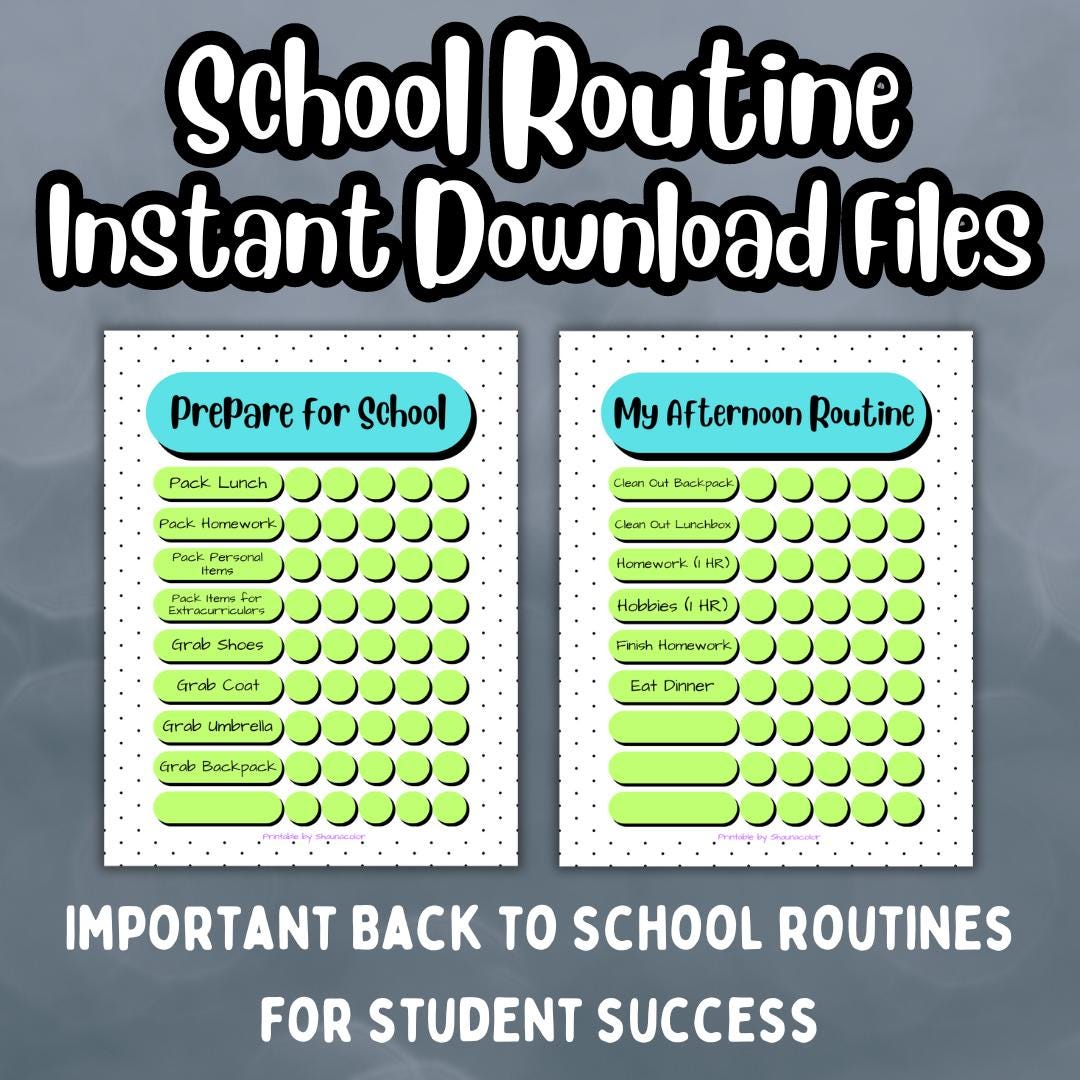 School Routine for Kids Daily School Checklist, Morning and Evening ...