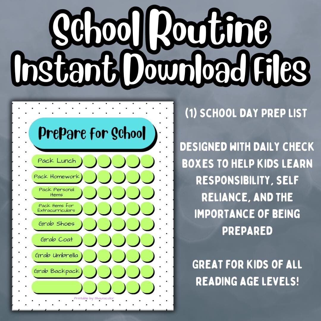 School Prep Checklist for Teens, Daily School Checklist for Kids ...