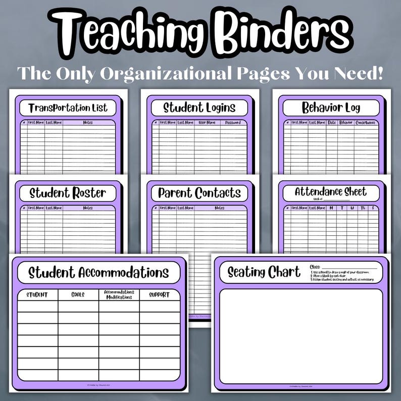 Teaching Binder Essentials, 8 Documents in Multiple Colors for Easy ...