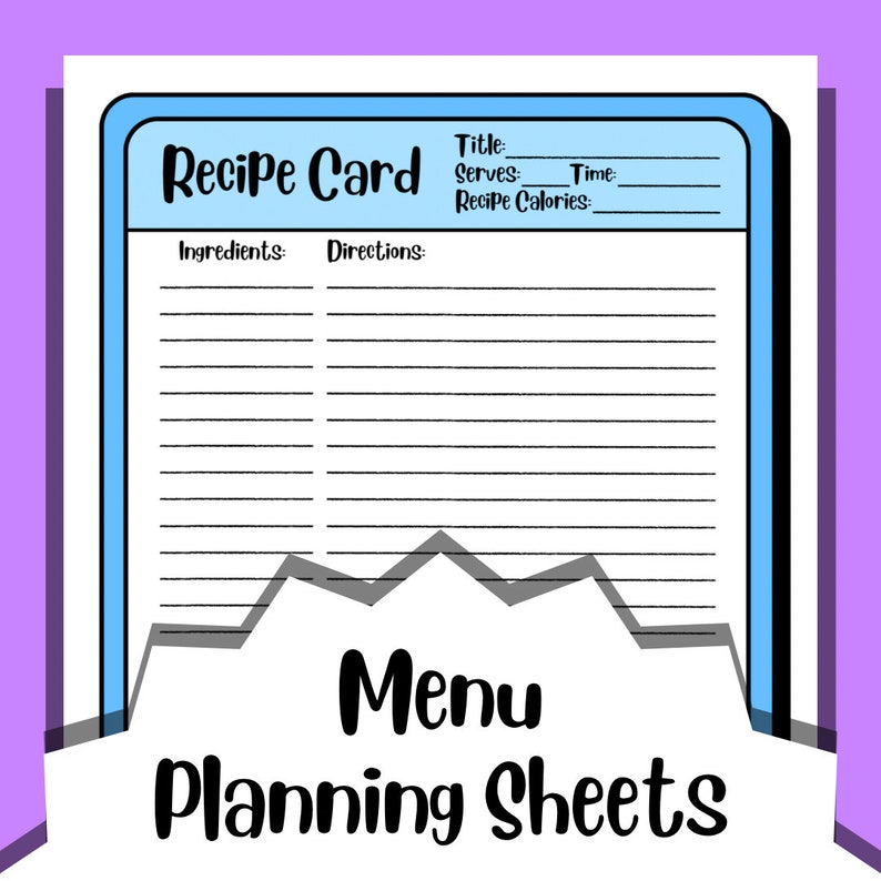 Blue Menu Planning Binder Pack, 11 Page Bundle for Quick and Easy Meal ...