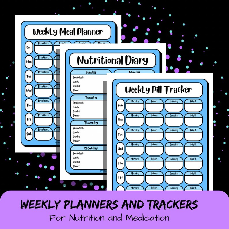 Blue Menu Planning Binder Pack, 11 Page Bundle for Quick and Easy Meal ...