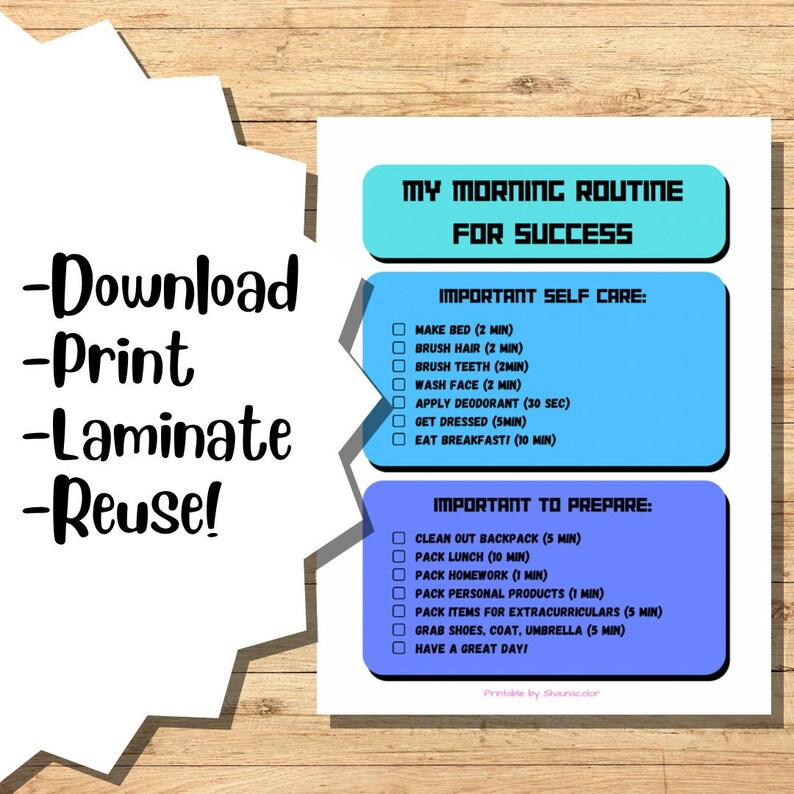 Teen's Morning Routine Checklist, Time Management Planner for Kids ...