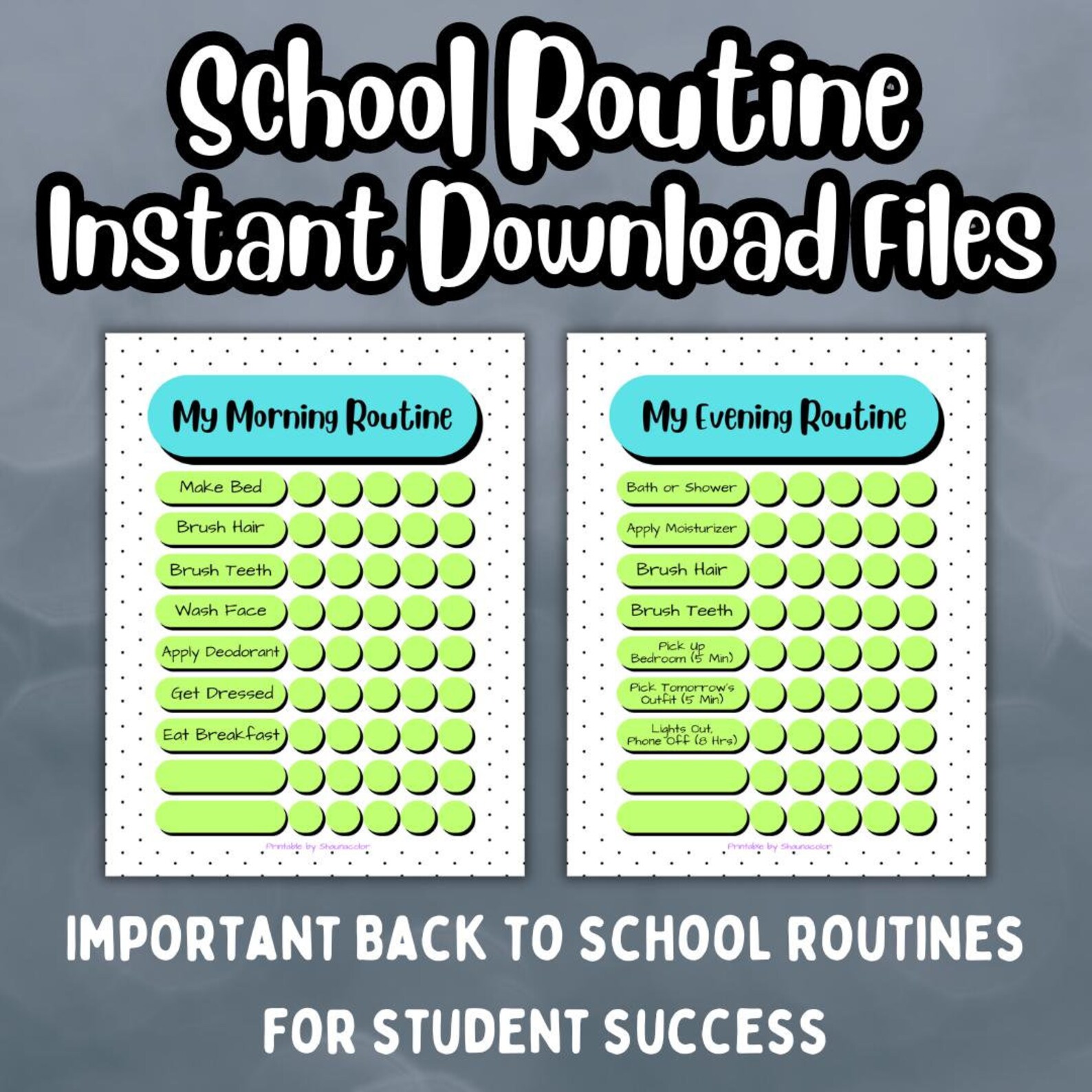School Routine for Kids Daily School Checklist, Morning and Evening ...