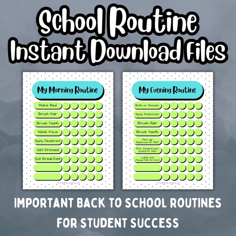 School Routine for Kids Daily School Checklist, Morning and Evening ...