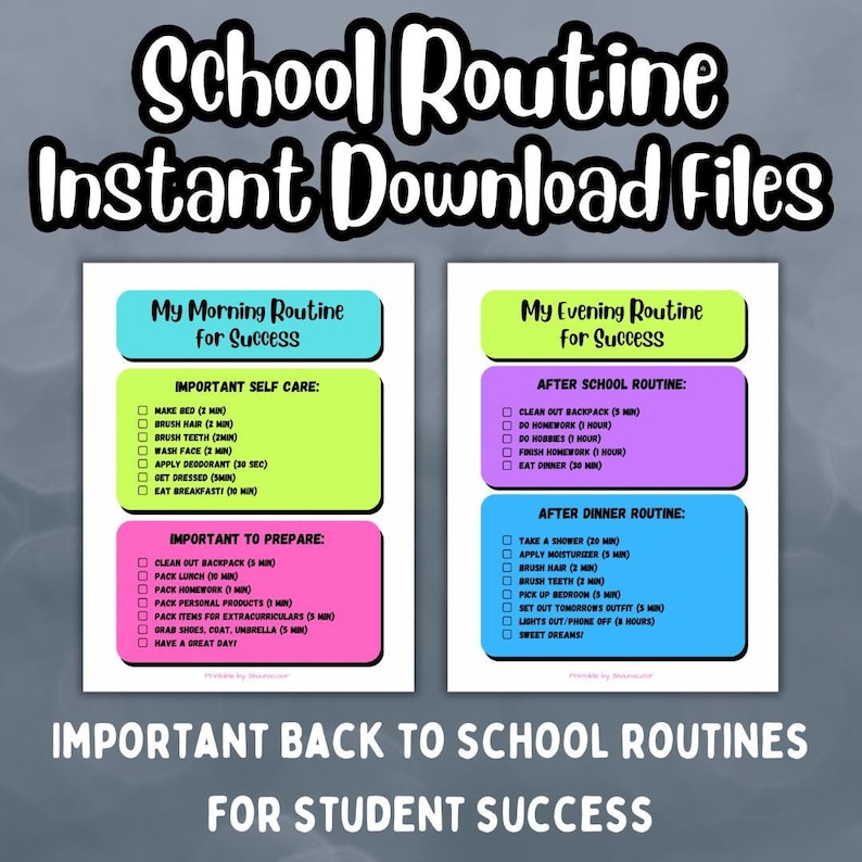 School Routine for Teens Daily School Checklist, Morning and Evening ...