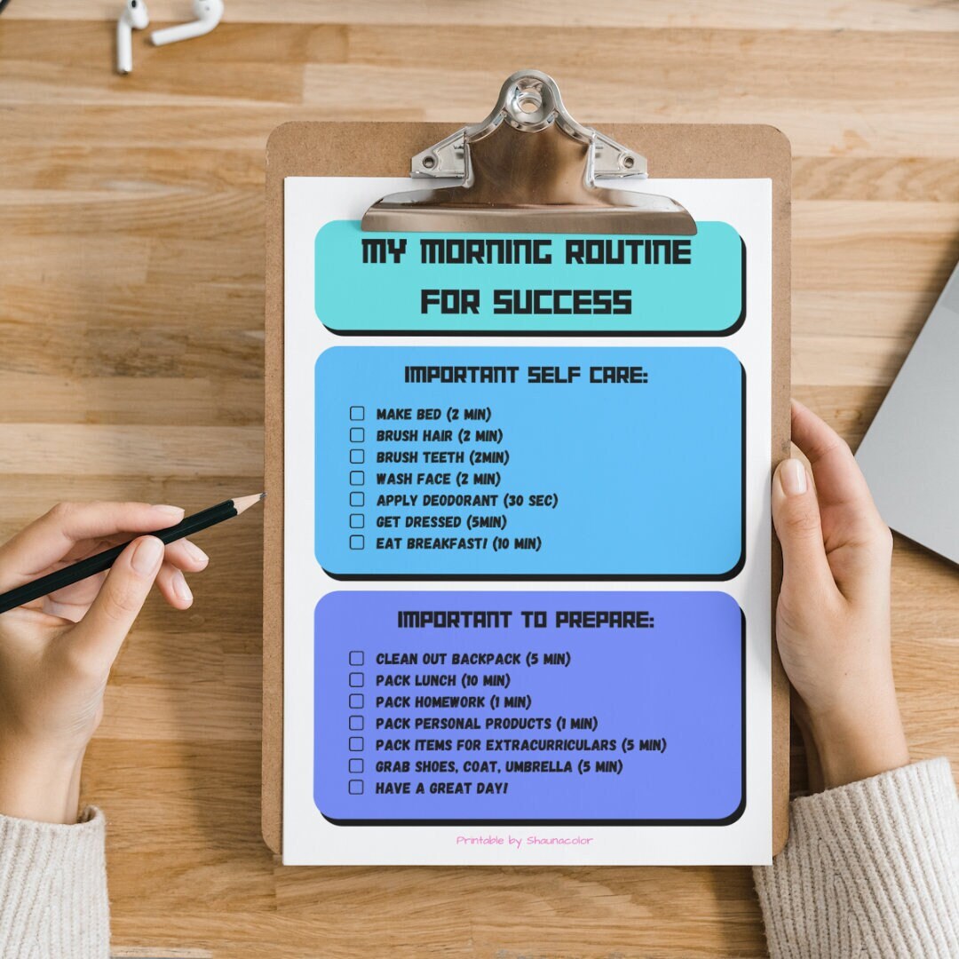 Teen's Morning Routine Checklist, Time Management Planner for Kids ...
