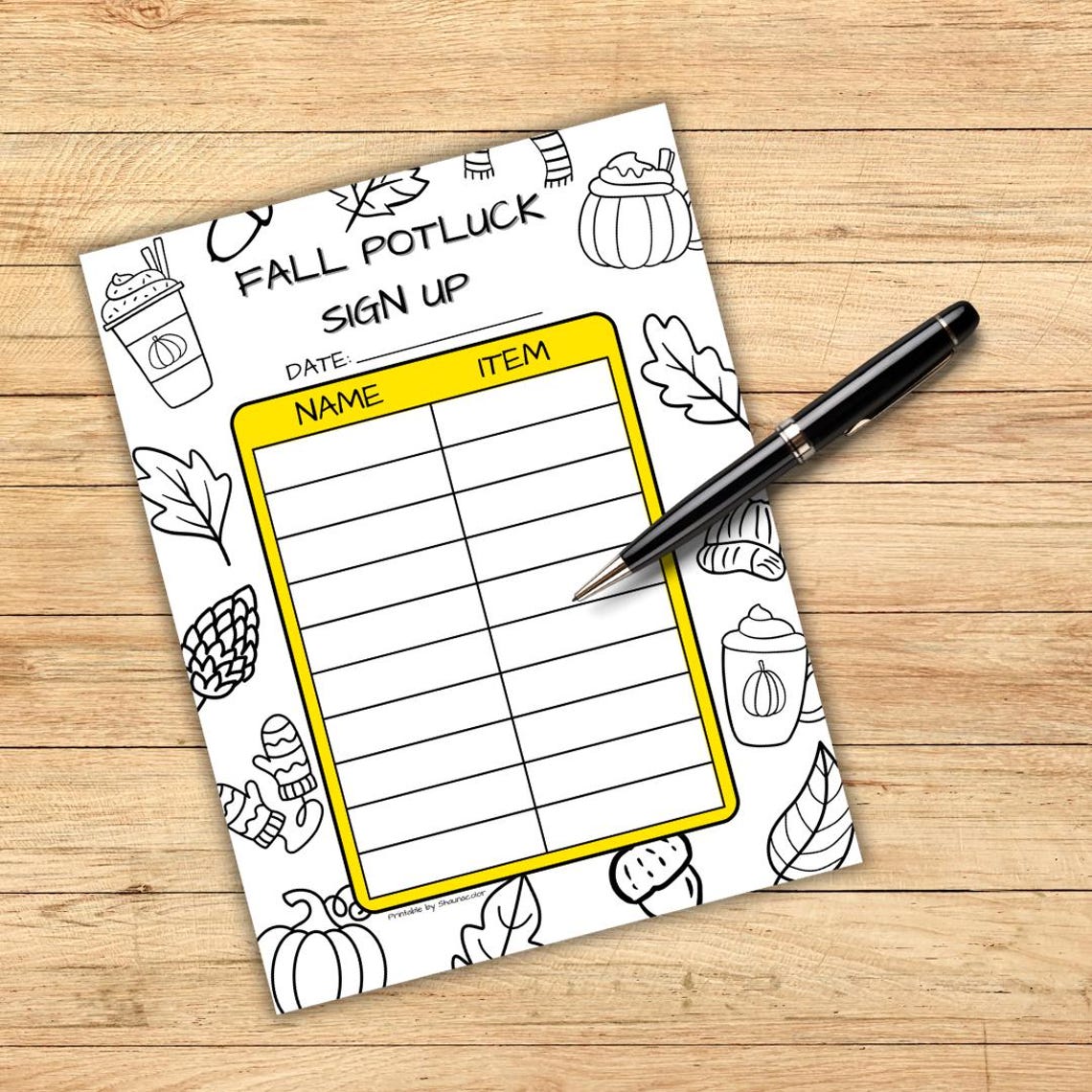 Fall Potluck Sign up Sheet for School Staff Appreciation or Office ...