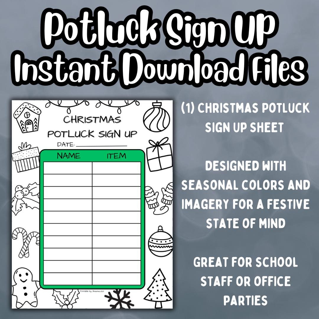 Christmas Potluck Sign up Sheet for Staff Appreciation or Office Party ...