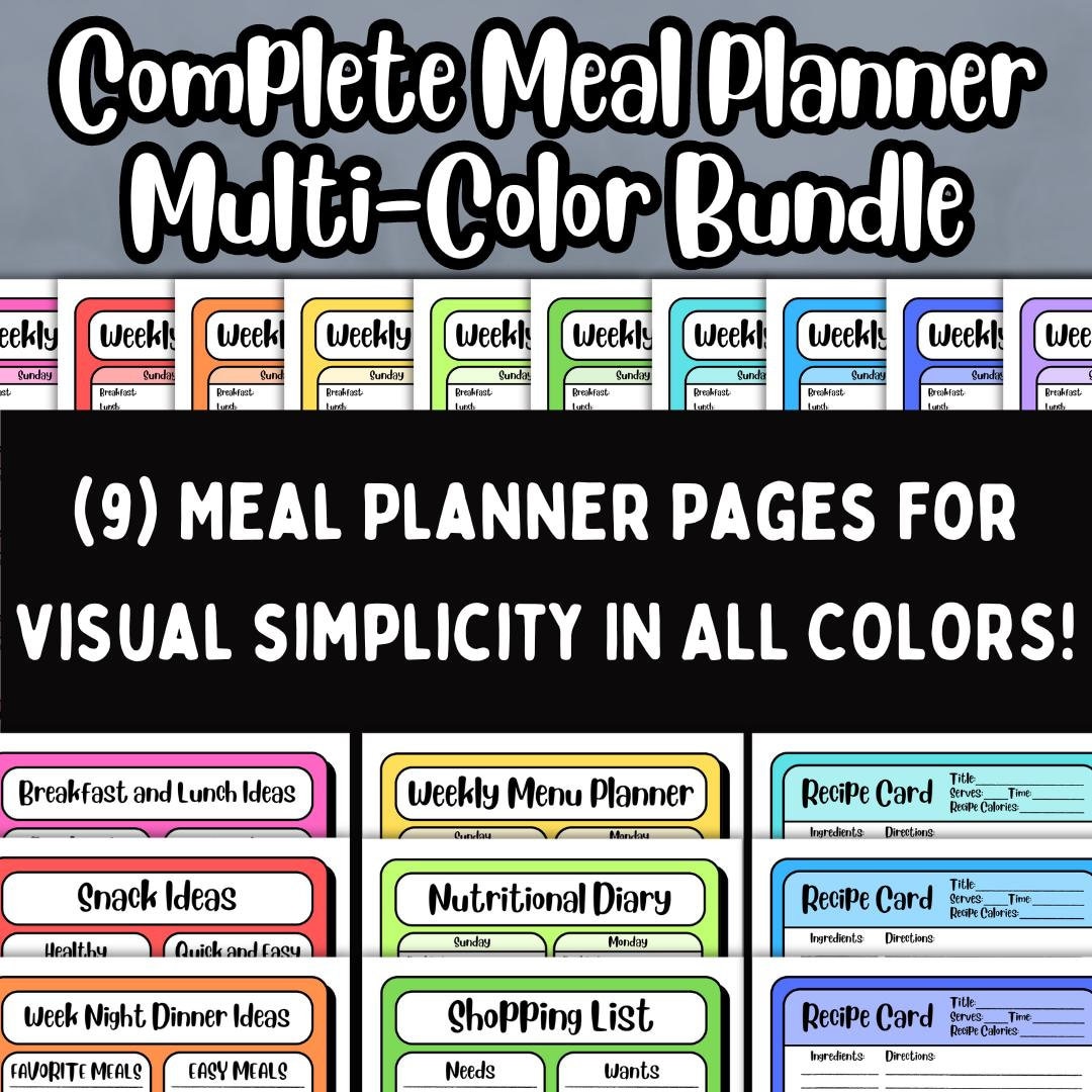 Complete Meal Planner, Multi-color Pack, Designed for Visual Simplicity ...