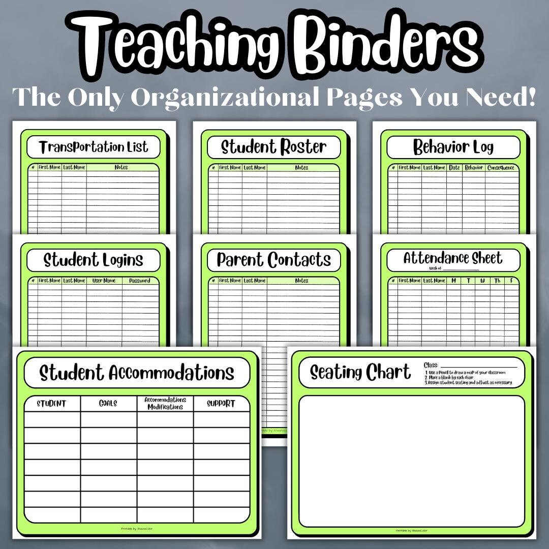 Lime Teaching Binder Essentials, 8 Documents for Easy Classroom ...