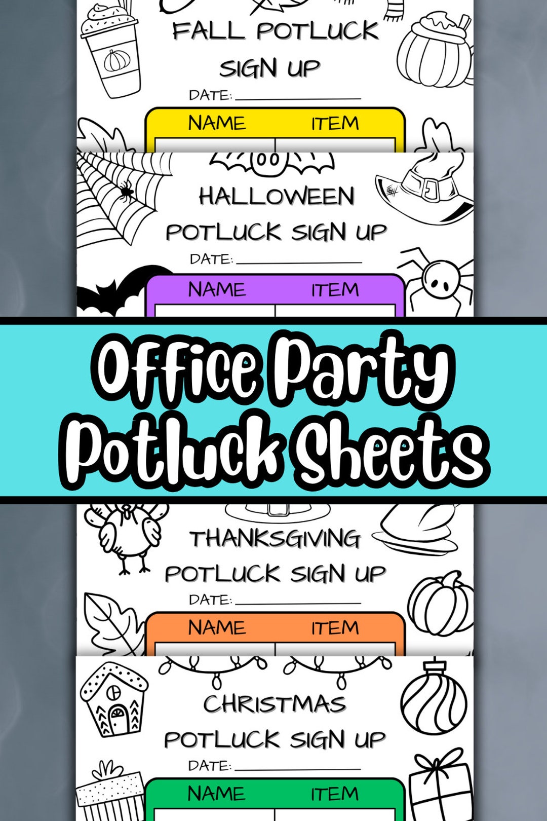 Holiday Potluck Planner Pack, Office Party Sign up Sheet Bundle ...