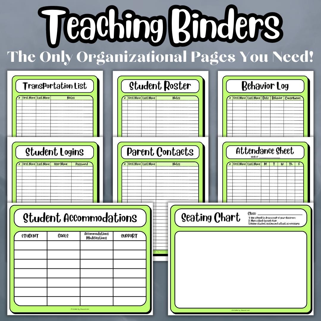 Teaching Binder Essentials, 8 Documents in Multiple Colors for Easy ...