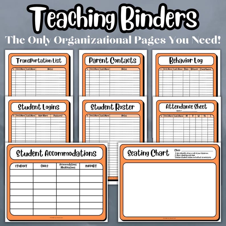Teaching Binder Essentials, 8 Documents in Multiple Colors for Easy ...