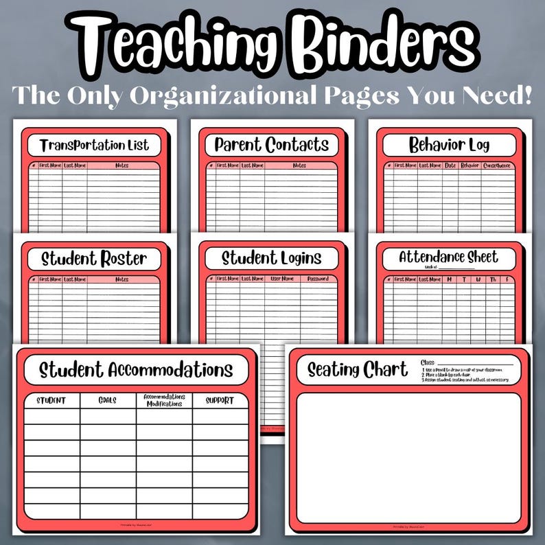 Teaching Binder Essentials, 8 Documents in Multiple Colors for Easy ...
