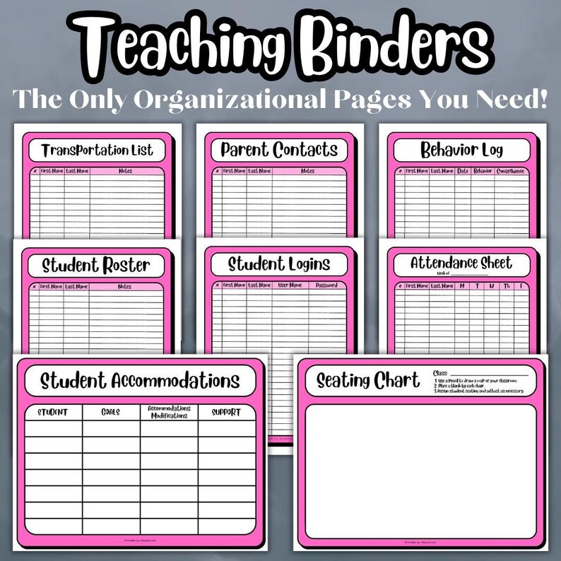 Teaching Binder Essentials, 8 Pink Documents for Easy Classroom ...