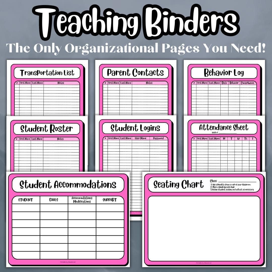 Teaching Binder Essentials, 8 Pink Documents for Easy Classroom ...